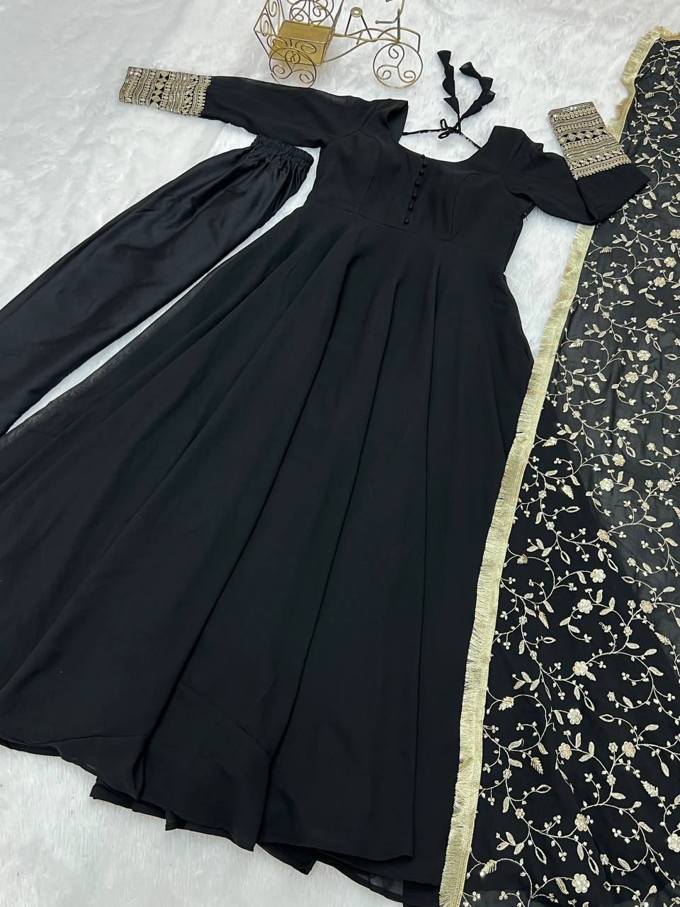 Black Fox Georgette Gown With Duppta – SurtiSilk